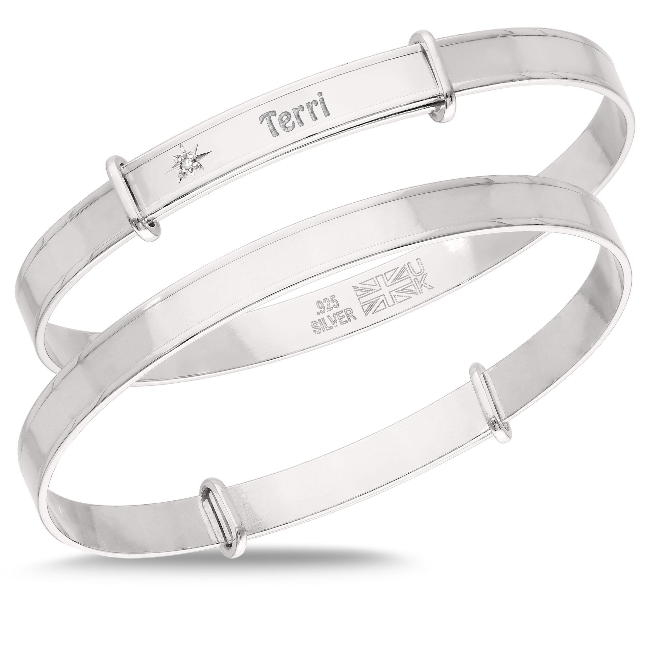 Personalised Ridge Diamond Baby Bangle