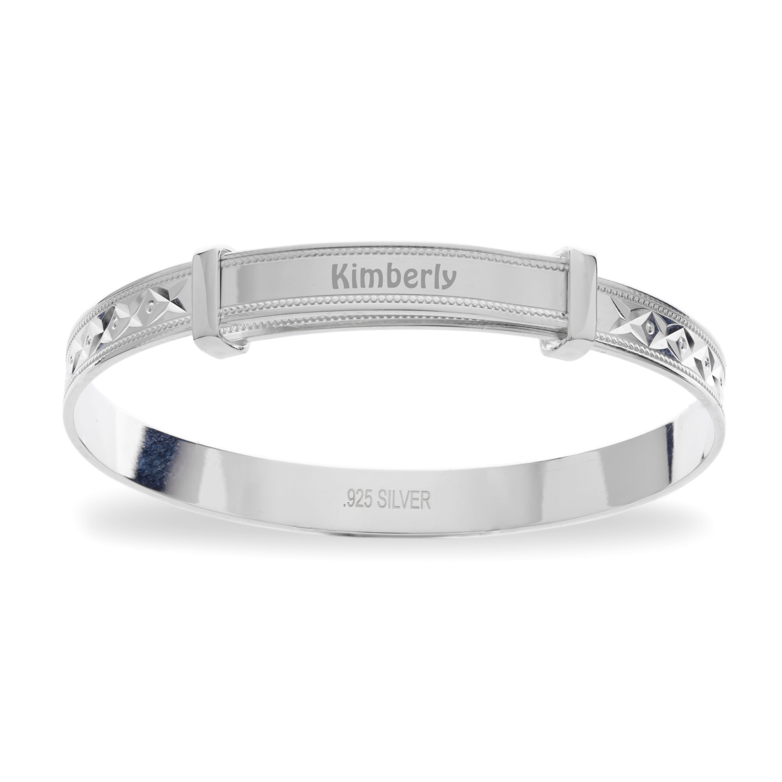 Personalised Silver Infant Bangle with Diamond Cut xoxo Pattern