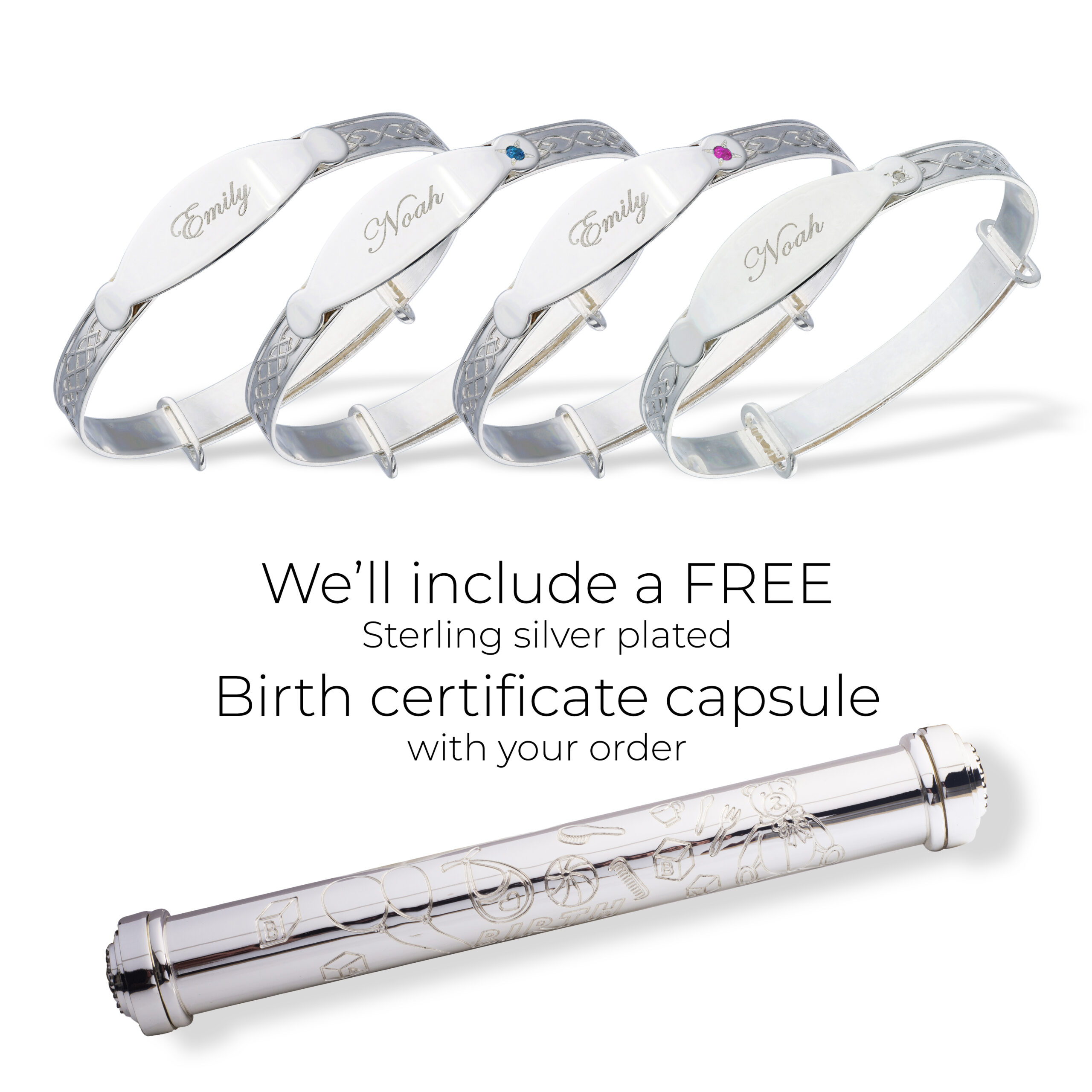 Personalised Sterling Silver Bangle with Birth Certificate Holder Set ...